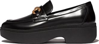 FitFlop FitFlop F-luma Damen-Slipper aus Leder, mit Keilabsatz, Chunky-Snaffle, Schwarz, 7