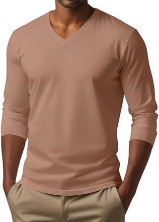 Generic T-shirt basique &agrave; manches longues et col en V pour homme - Respirant - Avec col en V et manches longues - Coupe ajust&eacute;e - Stretch - Tailles S &agrave; 5XL, C
