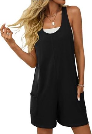 Generic SaiDeng Salopette courte dété pour femme - Combinaison décontractée sans manches avec col en U et poches - Combishort large pour le quotidien et les v