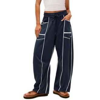 Generic Pantalon baggy baggy avec cordon de serrage pour femme, pantalon de surv&ecirc;tement ample &agrave; jambes larges avec cordon de serrage et poches, noir fonc&eacute;, XX