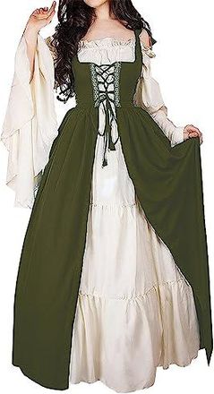 Generic Robes Renaissance pour femmes - Robes m&eacute;di&eacute;vales vintage pour Halloween - Robes longues &agrave; &eacute;paules d&eacute;nud&eacute;es avec manches &eacute;vas&eacute;es - Tenue victorienne, V