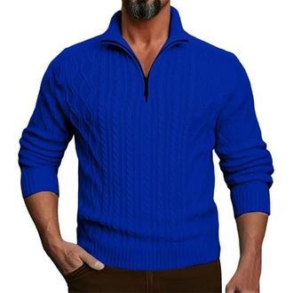 Generic Pull pour homme avec fermeture éclair 1/4 - Style décontracté - Texture à revers - Couleur unie - Super doux - Pliable - Manches longues - Poignets él