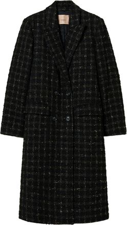 Twin-Set Bouclé-Mantel mit Karomuster - Schwarz