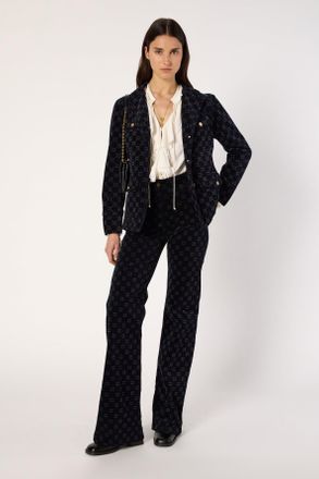 Gerard Darel Pantalon flare en velours &agrave; monogramme - ANNA - Navy