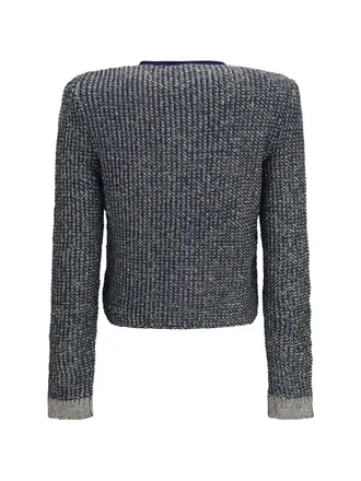 Balmain Womens Quilted Sequin Cardigan With Decorative Buttons Marine-Vert Marine/vert Sweater