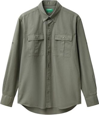 Benetton Camicia 5kgpuq05g Chemise, Vert, Large Homme