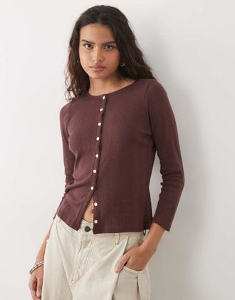 Abercrombie & Fitch Pointelle-Camisole und Cardigan in Braun