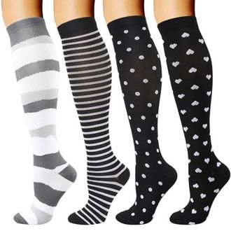 Dreshow 4 Paires Chaussettes de Compression pour Femmes & Hommes Circulation pour Athl&eacute;tisme,Course,Cyclisme,Voyage