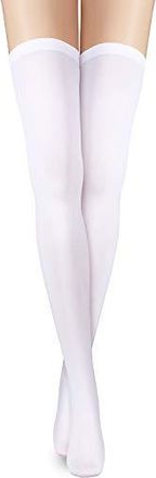 Satinior Chaussettes Hautes de Cuisse et de Genou en Coton Blanc (23,6 Pouces)