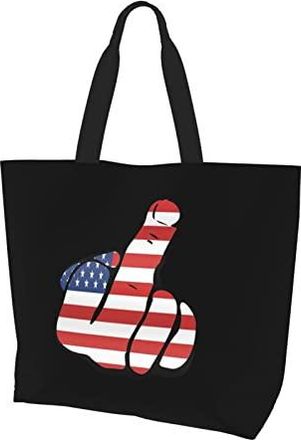 AOOEDM Middle Flipping Off Your Finger Usa American Flag Ladies Canvas Tote Sac &agrave; provisions r&eacute;utilisable