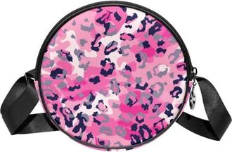 Generic Circle Sac &agrave; bandouli&egrave;re pour femme, petit sac &agrave; bandouli&egrave;re rose avec fermeture &eacute;clair, bretelles r&eacute;glables, sac &agrave; main rond d&eacute;contract&eacute; pour femmes 