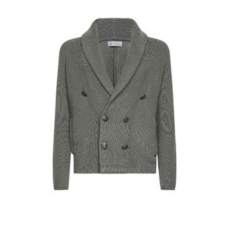 Brunello Cucinelli Homme, Vestes, Vert, Taille: L Cardigan c&ocirc;tel&eacute; crois&eacute; &agrave; col ch&acirc;le
