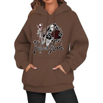 Generic Sweat &agrave; capuche gothique pour femme - Vampire gothique, Halloween, pull &agrave; capuche dautomne tendance effrayant - pour les vacances, caf&eacute;, XXL