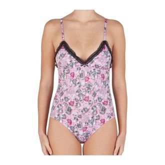 Chiara Ferragni Body mit Schmucksteinprint und schwarzem Spitzendetail - - Tops - Damen - Mehrfarbig - L
