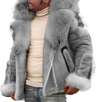 Generic Veste polaire pour homme avec fermeture &eacute;clair int&eacute;grale - Veste dhiver chaude en daim rembourr&eacute; avec col &agrave; revers en fausse fourrure - Chaud - Doux e