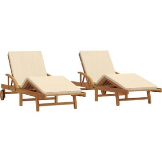 vidaXL Vidaxl - Sonnenliege 2 pcs Beige 200 x 67 x 84cm Massivholz Akazie