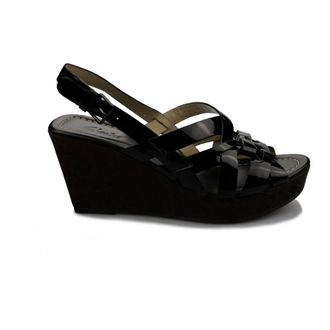 Clarks Femme, Chaussures, Noir, Taille: 39 1/2 EU Sandales compens&eacute;es en cuir verni
