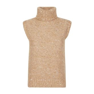 Eleventy Femme, Pulls, Brun, Taille: 38 FR Pull sans manches col roul&eacute;