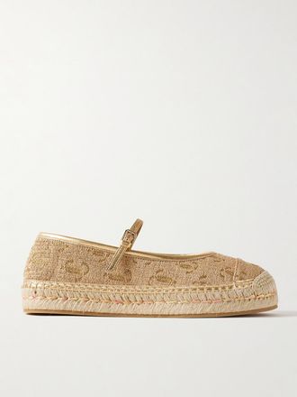 Jimmy Choo London Chaussures Plates-formes Façon Espadrilles En Paille À Logo Et À Finitions En Cuir Métallisé 20 - Marron