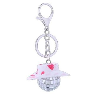 Generic Mini boule discoth&egrave;que, porte-cl&eacute;s tendance r&eacute;tro avec chapeau rose - Porte-cl&eacute;s Hip Hop pour voiture, d&eacute;coration pour femmes, hommes, gar&ccedil;ons, filles