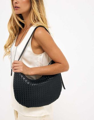 NA-KD Abgerundete Handtasche in Flechtoptik in Schwarz