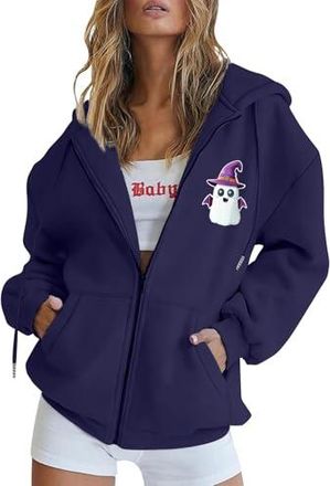 Generic Sweat &agrave; capuche dHalloween pour femme - Sweat &agrave; capuche pour femme - Automne et hiver - Cardigan - Loisirs - Sport - T-shirt &agrave; manches longues - Impri