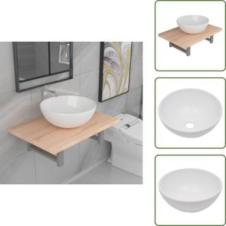 vidaXL vidaXL 2-tlg. Badm&ouml;bel-Set Keramik Eichenbraun