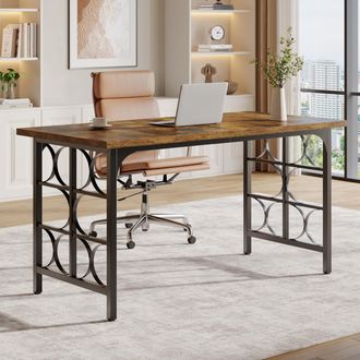 Tribesigns 139 cm Computertisch, Industriell Chefschreibtisch Laptop Schreibtisch mit stabilen Metallbeinen, Arbeitszimmer-Schreibtisch, Business-Arbeitsplatz, K