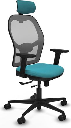 Piqueras y Crespo Moderner ergonomischer Stuhl mit 2D-Armlehnen, h&ouml;henverstellbarer Lendenwirbelst&uuml;tze und h&ouml;henverstellbarem Kopfteil, Grau/T&uuml;rkis