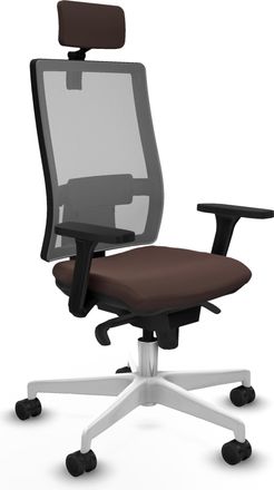 Piqueras y Crespo Ergonomischer Stuhl mit geradem R&uuml;cken und 3D-Armlehnen, h&ouml;henverstellbare Lendenwirbelst&uuml;tze und h&ouml;henverstellbares Kopfteil, Grau/Dunkelbraun