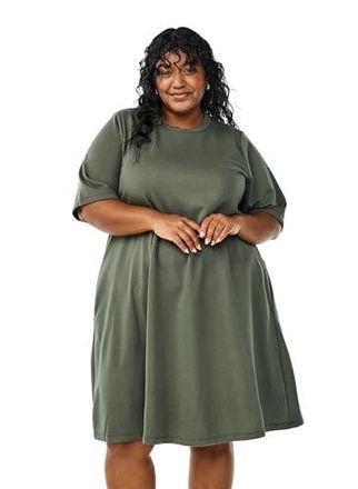 Zizzi Robe &agrave; manches courtes et col rond pour femme - Grandes tailles - Taille 42-60, Thym, 50-52 grande taille