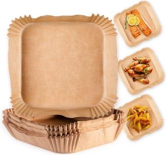 Gourmetmaxx Backpapier für Heißluftfritteuse 5 bis 6 Liter | Backpapierschale antihaftbeschichtet & ölbeständig | Airfryer Backpapier - flexible Form | 100 Stück 