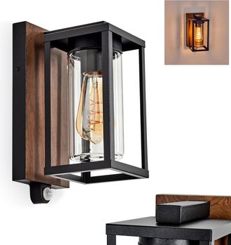 HOFSTEIN Außenwandleuchte Portalis, Außenleuchte mit Bewegungsmelder aus Metall/Glas in Schwarz-Braun/Klar, moderne Wandlampe für Terrasse/Hof/Eingangsbereich,