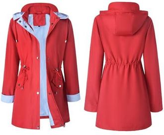 Generic Vestes de pluie pour femmes, veste de pluie l&eacute;g&egrave;re coupe-vent &agrave; rayures pour escalade en plein air, trench-coat &agrave; capuche 2026, Rouge, XXL
