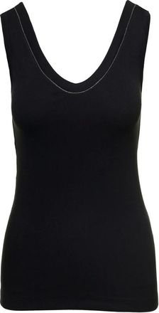 Brunello Cucinelli Femme, Tops, Noir, Taille: 40 FR D&eacute;bardeur noir en coton avec insert Monile