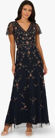 Adrianna Papell Abendkleid Short Sleeve Floral Beaded Mermaid Gown Elegant, vollst&auml;ndig mit Perlen bestickt und klassisch