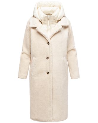 Navahoo Damen warmer Pl&uuml;schmantel aus Teddyfleece mit abnehmbarem, gestepptem Krageneinsatz Teddyzauber 14 Off White Gr. XXL