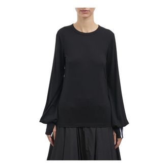 Yohji Yamamoto Woll Raffung Drapierter Langarm-Pullover - - Tops - Damen - Schwarzk - S