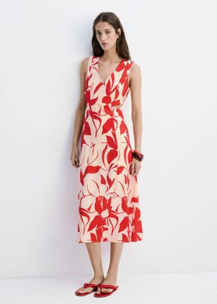 Mango Robe &agrave; d&eacute;coupes et imprim&eacute; floral rouge - Femme - XL - MANGO