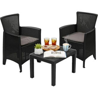 Dmora Outdoor-Sitzgruppe Macheri: 2-Sitzer & Tisch, Made in Italy, mit Kissen, anthrazit-schwarz