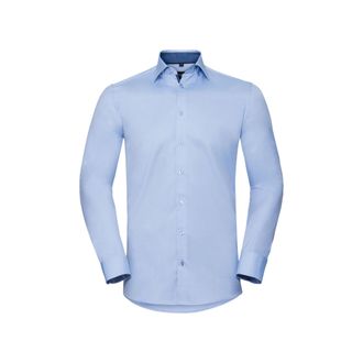 Russell Athletic Russell - Formelles Hemd Fischgrätenstich, Kontrast für Herren Langärmlig (Hellblau/Mittelblau/Leuchtend Navy-Blau)