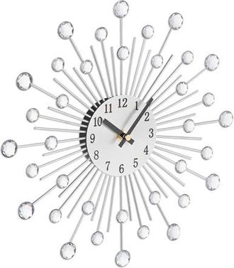 Relaxdays Wanduhr, glitzerndes Diamanten-Design, batteriebetrieben, Küchenuhr analog, Ø 33 cm, Wohnzimmeruhr, Silber