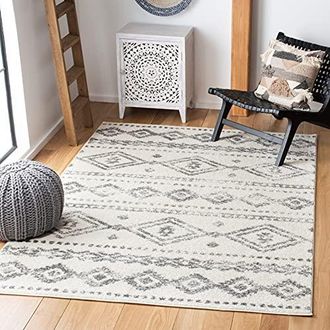 Safavieh Tapis Boho pour Salon, Salle à Manger, Chambre à Coucher - Tulum Collection, Tapis à Poil Court, Ivoire et Gris, 201 x 262 cm