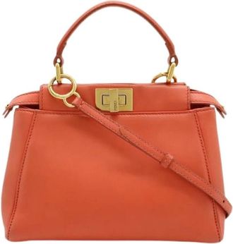Fendi Pre-owned Sac Mini Peekaboo Cuir 2way - Femme - Pre-owned - Orange - Taille: ONE Size