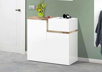 Dmora Schuhregal Ryan, Mehrzweckschrank mit 2 Türen und 1 Klapptür, Schuhregal für den Eingangsbereich, 100 % Made in Italy, 80 x 40 x 80 cm, glänzendes Wei