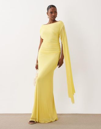 Asos Robe courte drap&eacute;e en tulle avec cape - Citron-Jaune