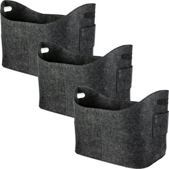 Schramm Kaminholztasche grau aus Filz Holzkorb ca. 53 x 40x 30 cm w&auml;hlbar 1, 2 oder 3 St&uuml;ck Filzkorb Zeitungskorb Filztaschen, Gr&ouml;&szlig;e:3 St&uuml;ck