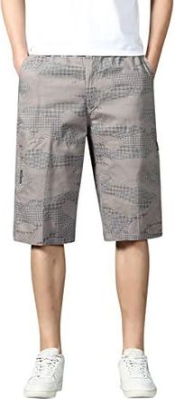 Generic Short cargo pour homme en coton décontracté avec poches à fermeture éclair, gris, 3XL