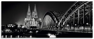 Artland ARTland Wanddeko Glasbilder Wandbild Glas Bild einteilig 125x50 cm Querformat Städte Deutschland Köln Rheinbrücke Kölner Dom Schwarz Weiß S6TM