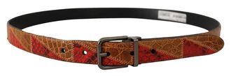 Dolce & Gabbana Mens Multicolor Exotic Vintage Chrome Buckle Belt Python Snakeskin
